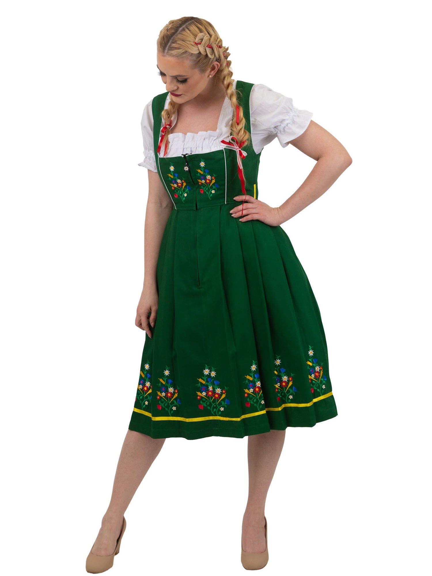 Oktoberfest Green: Classic Dark Green Traditional Long German Dirndl S ...